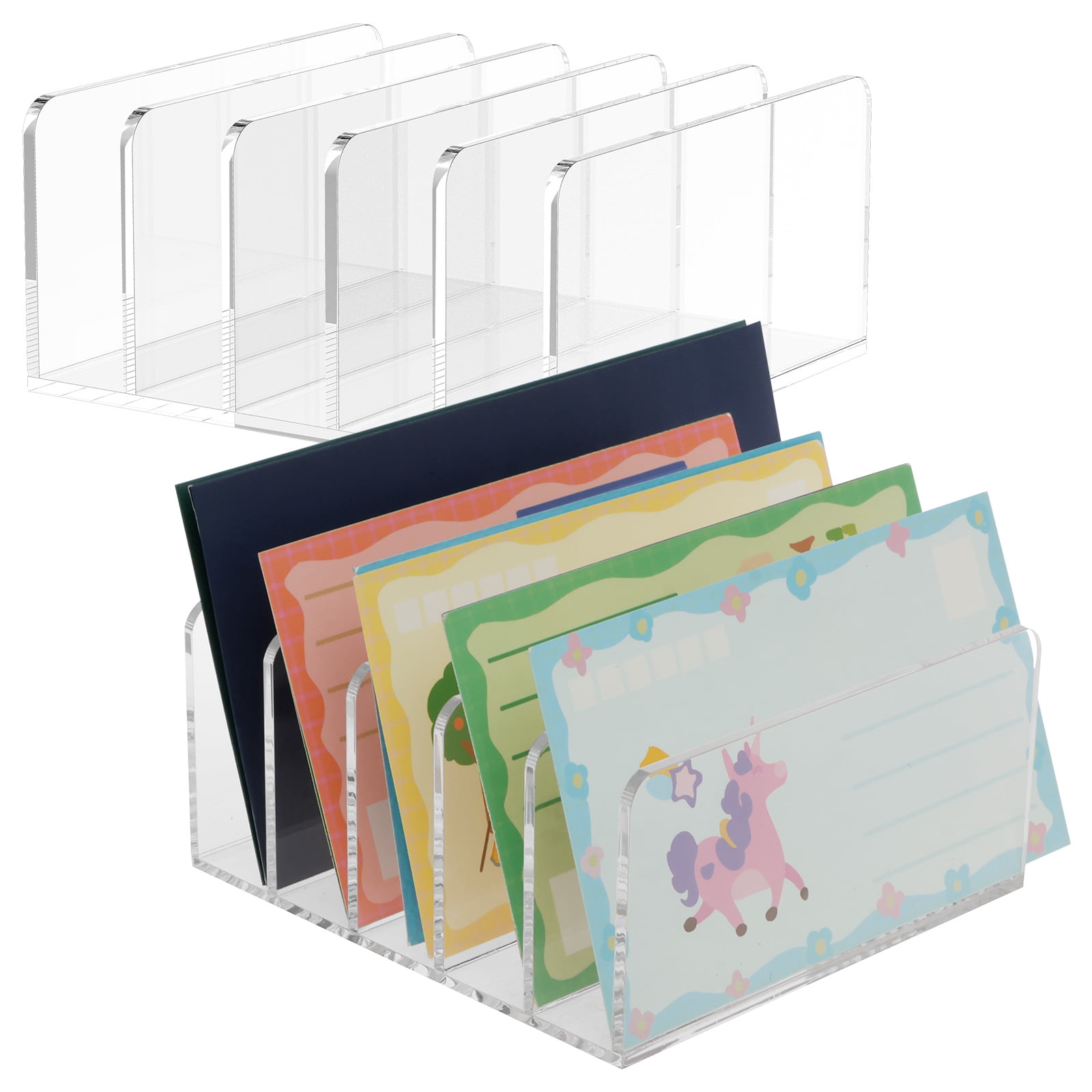 BASCET 1/2Pcs Acrylic File Sorter Clear Plastic File Holder 5 Upright ...
