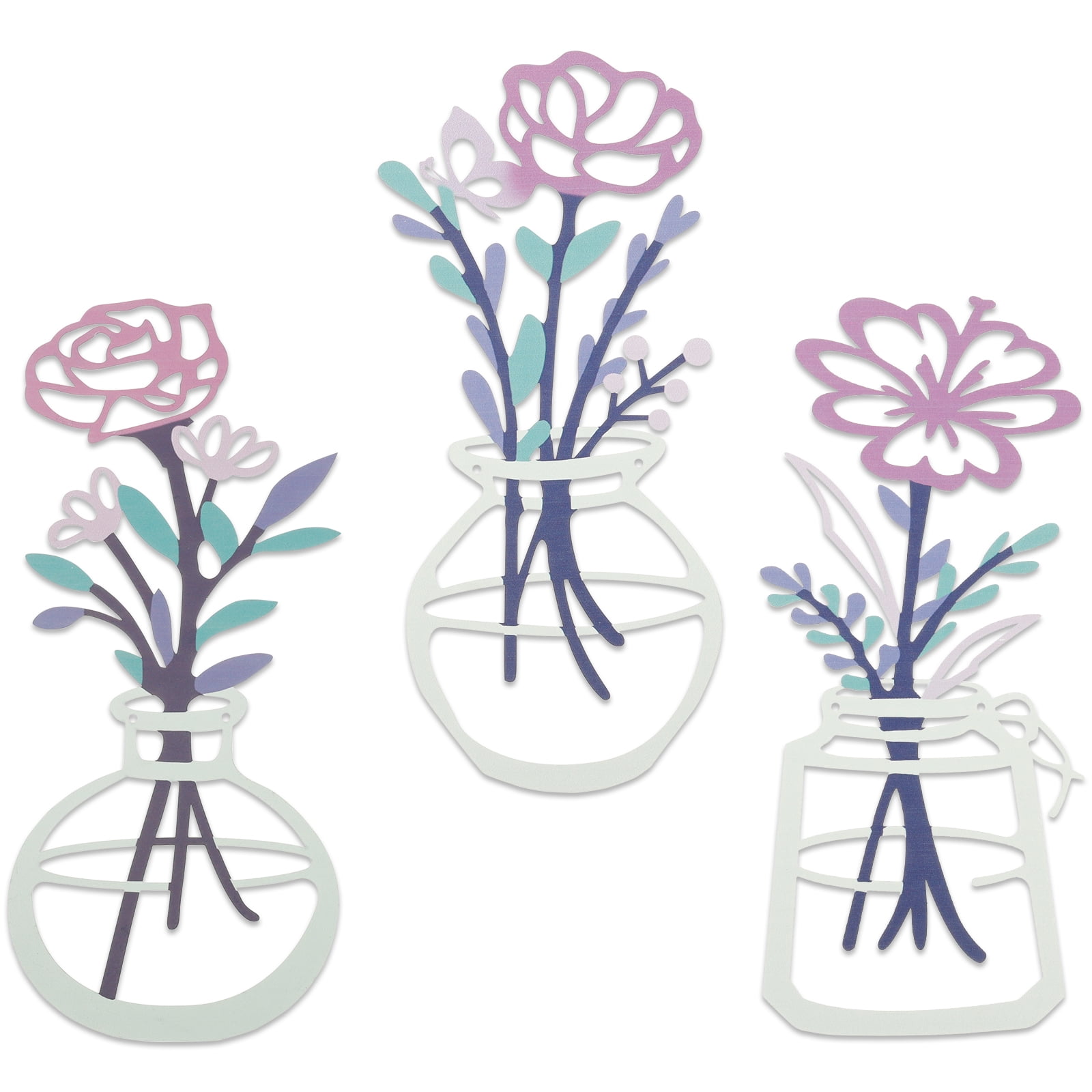 BASCET 3Pcs Metal Flowers Wall Art Sturdy Minimalist Flower Wall Decor ...