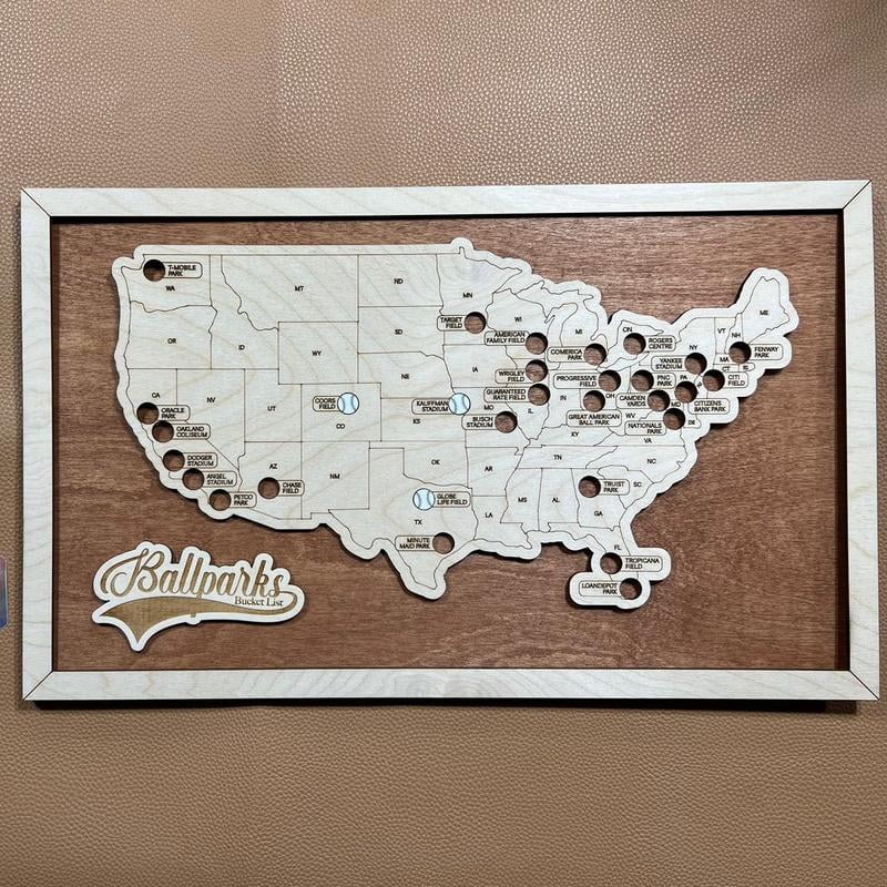 BASEBALL BALLPARKS - Bucket List Travel Map - Natural Wood Decor wall ...