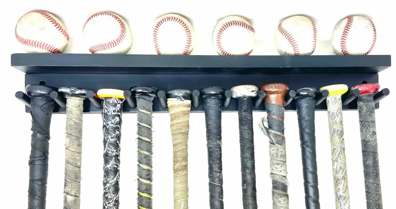 BASEBALL BAT RACK 11 BAT 6 BALLS WALL HOLDER BLACK DISPLAY Awards ...