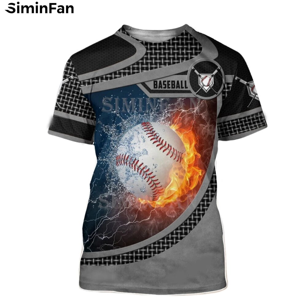BASEBALL FIRE WATER 3D Printed Mens Black Red T-Shirts Summer Tee ...