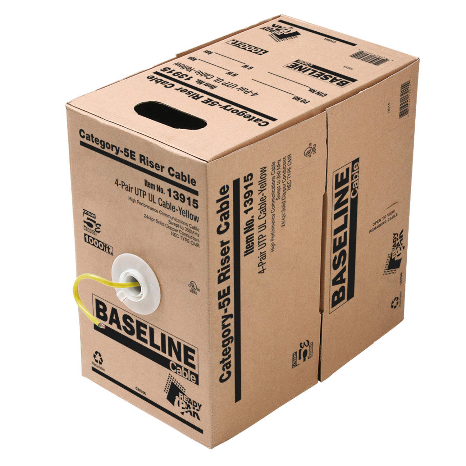 BASELINE - 1000ft 24/4 CAT5E UTP cULus CMR Riser-Rated Solid Cable ...