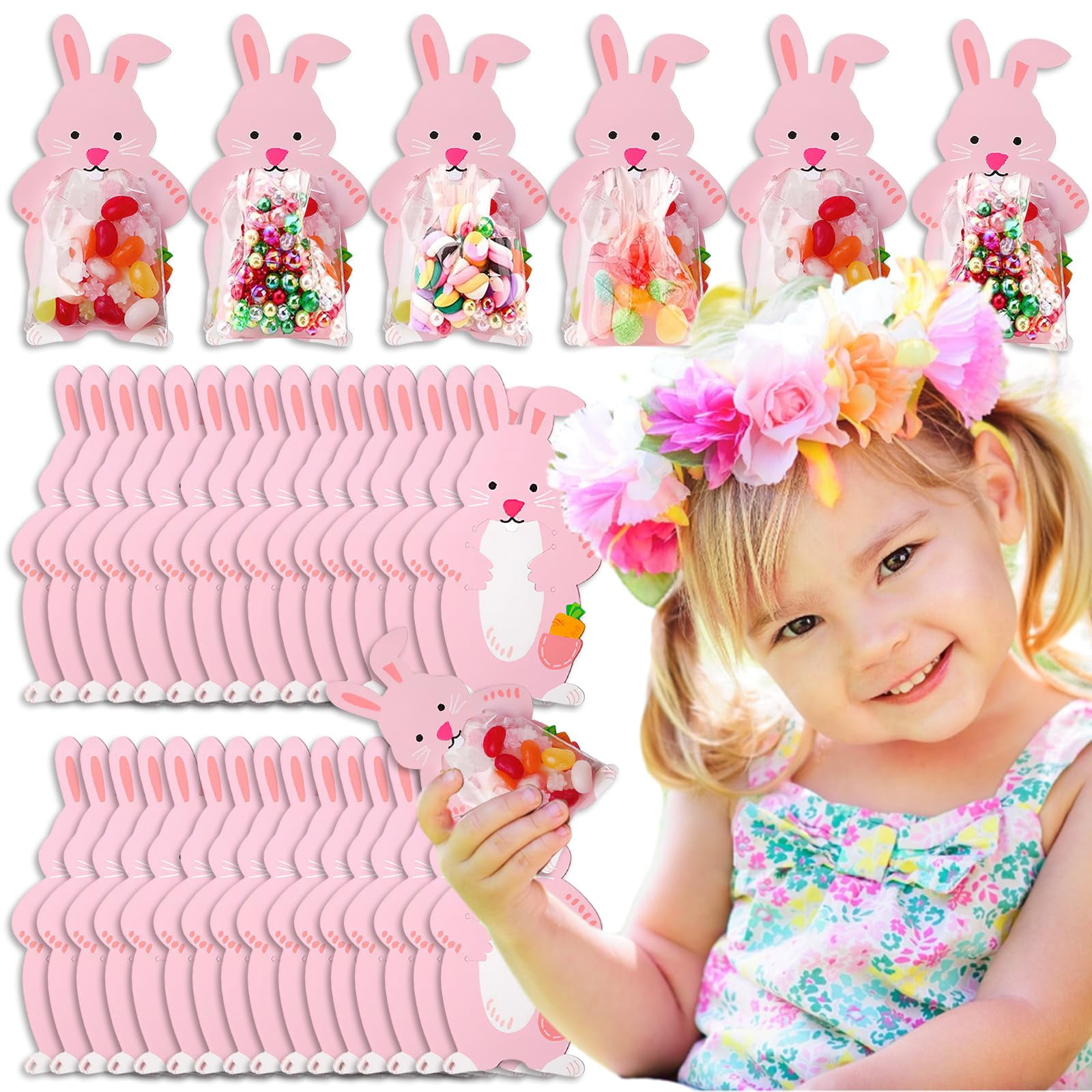 BASEMMAHER 30Pcs Easter Bunny OIF8 Candy Bags Spring Cartoon Rabbit ...