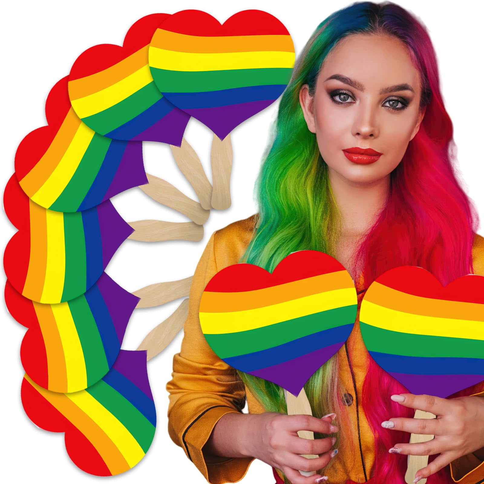 BASEMMAHER 6Pcs RainbowEGSC Hand Fan Fans Pride Colorful Shape Hand ...