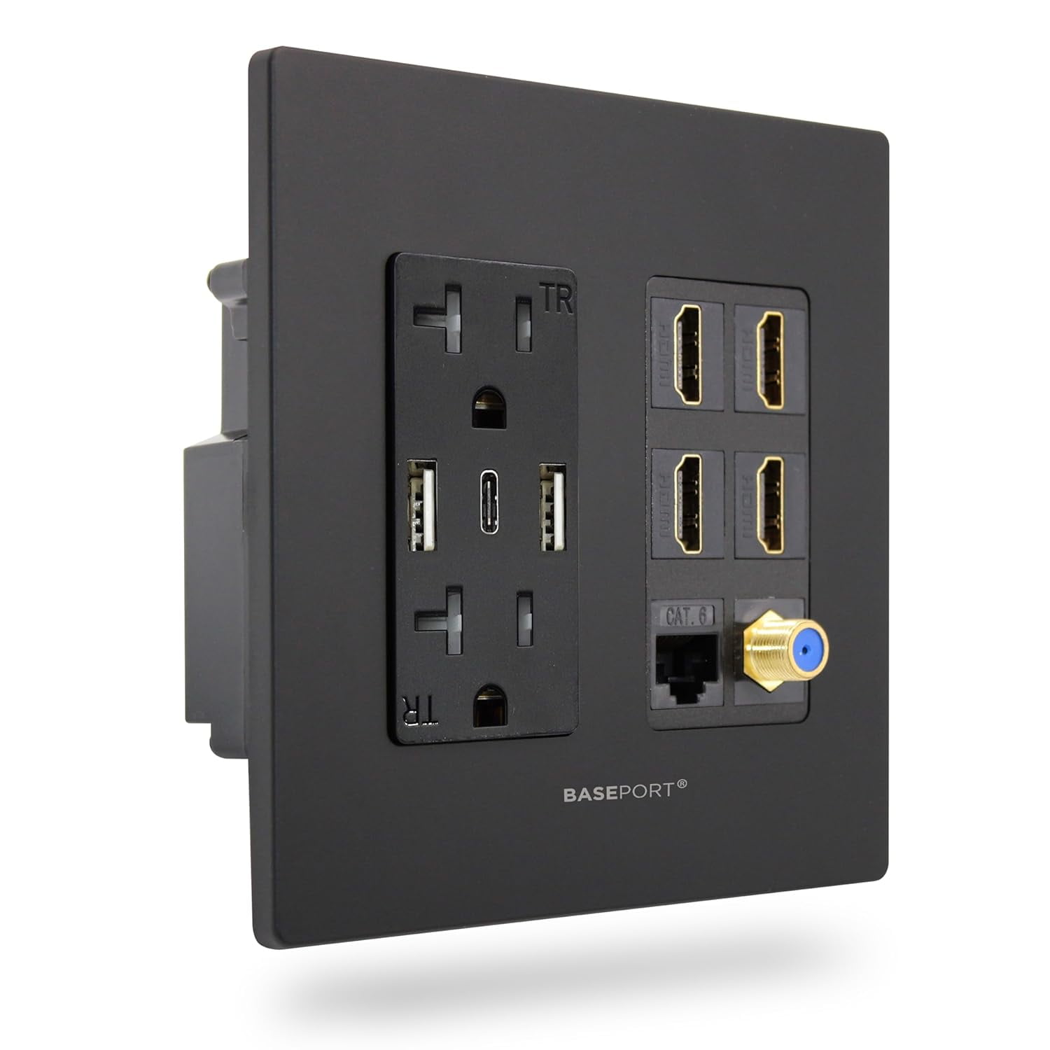 BASEPORT Multi-Plug Media Wall Outlet: USB Ports, HDMI, Ethernet, Coax ...
