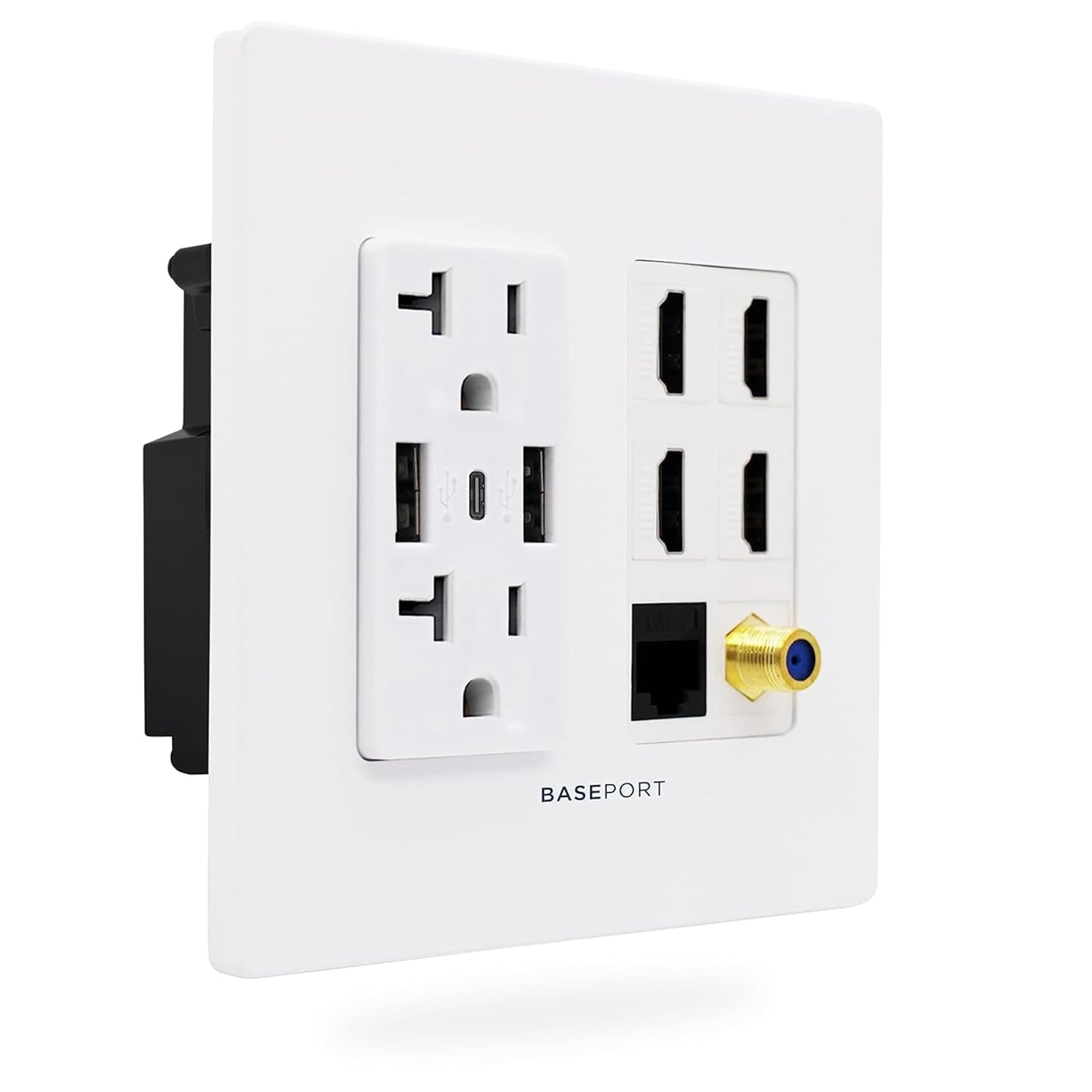 BASEPORT Media Wall Outlet with USB Ports, HDMI, Ethernet, Coax Cable ...