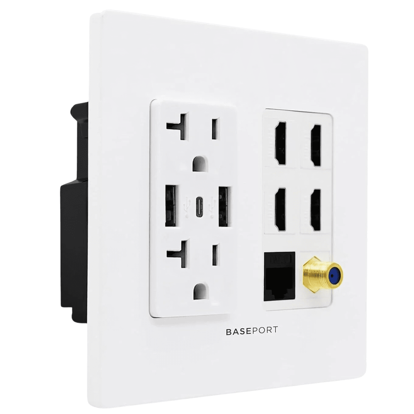 BASEPORT Media Wall Outlet with USB Ports, HDMI, Ethernet, Coax Cable ...