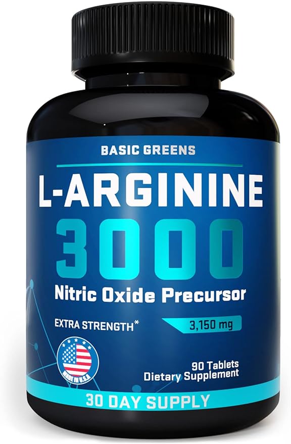 BASIC GREENS L Arginine 3,150mg (90 Tablets) L-Arginine Supplement for ...