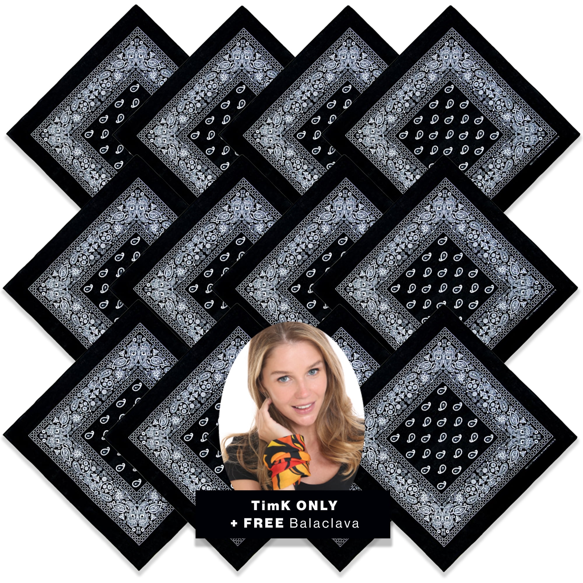 BASICO 12pk Black Paisley Bandana Face Covering | 100% Cotton Bandana ...