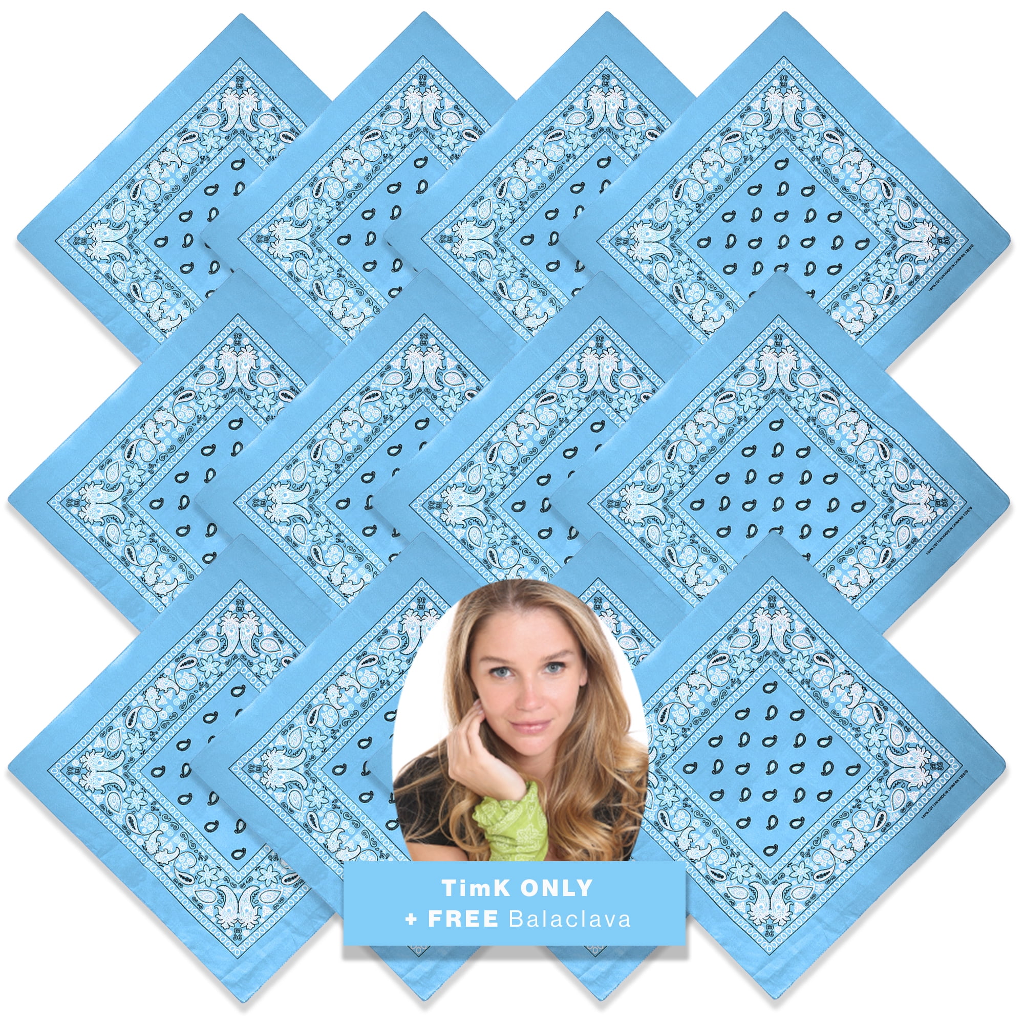 BASICO 12pk Sky Blue Paisley Bandana Face Covering | 100% Cotton ...