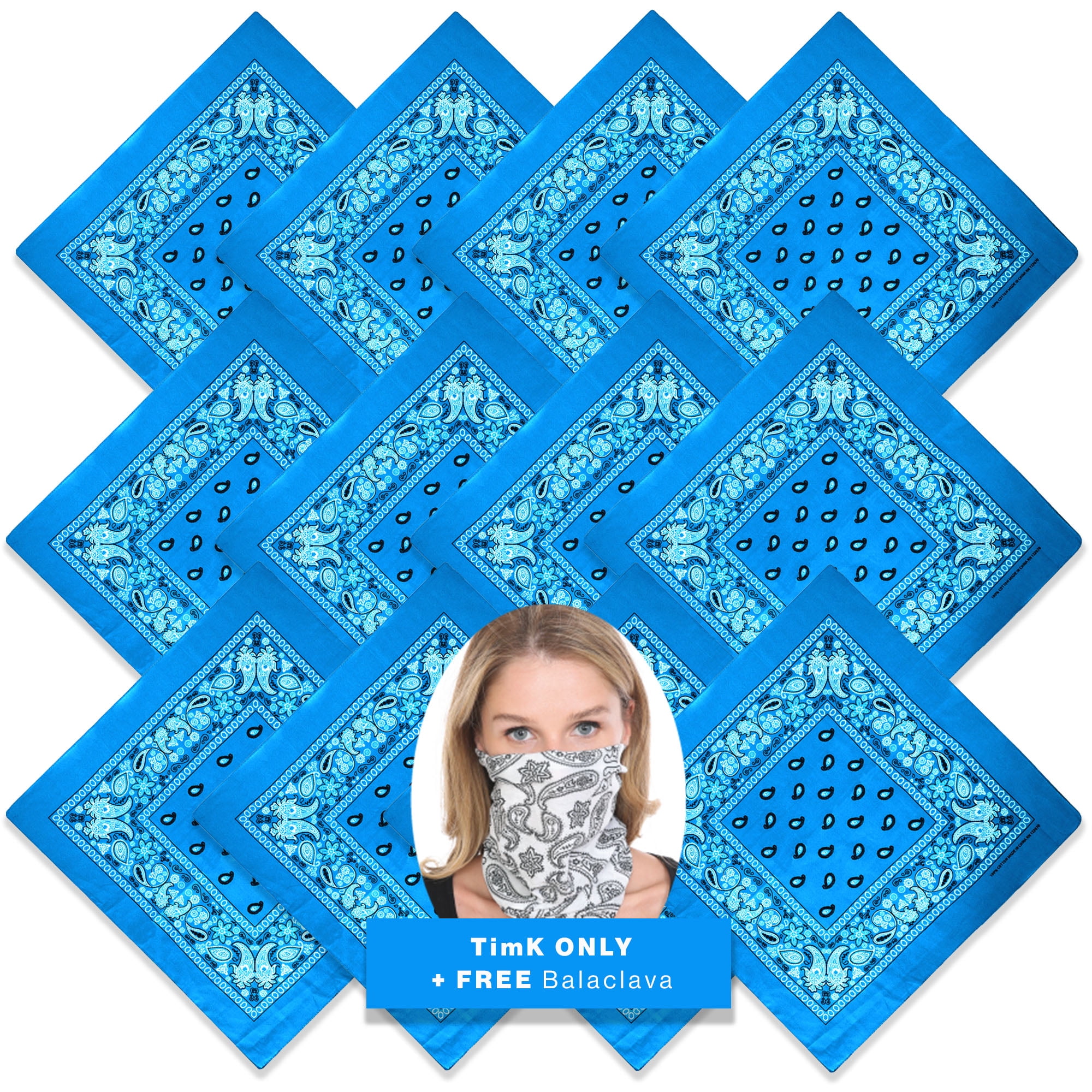 BASICO 12pk Turquoise Paisley Bandana Face Covering | 100% Cotton ...