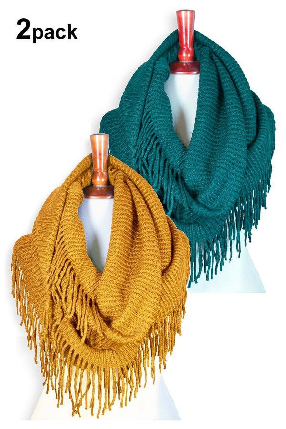 BASICO 2PK Warm Knit Winter Scarfs for Women Dark Teal and Mustard ...