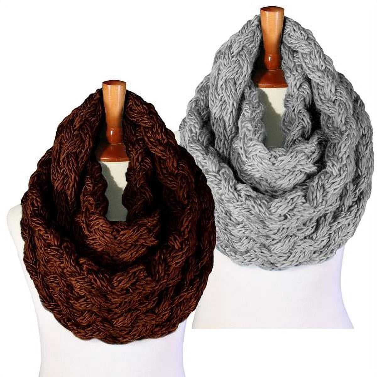 BASICO 2PK Winter Chunky Knitted Infinity Scarf for Women Warm Circle ...