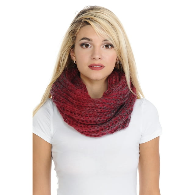 BASICO Adult Chunky Red Grey Infinity Scarf for Women Circle Loop ...