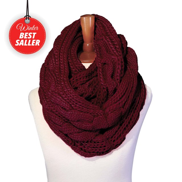 BASICO Burgundy Infinity Scarf for Women Winter Chunky Knitted Scarves ...