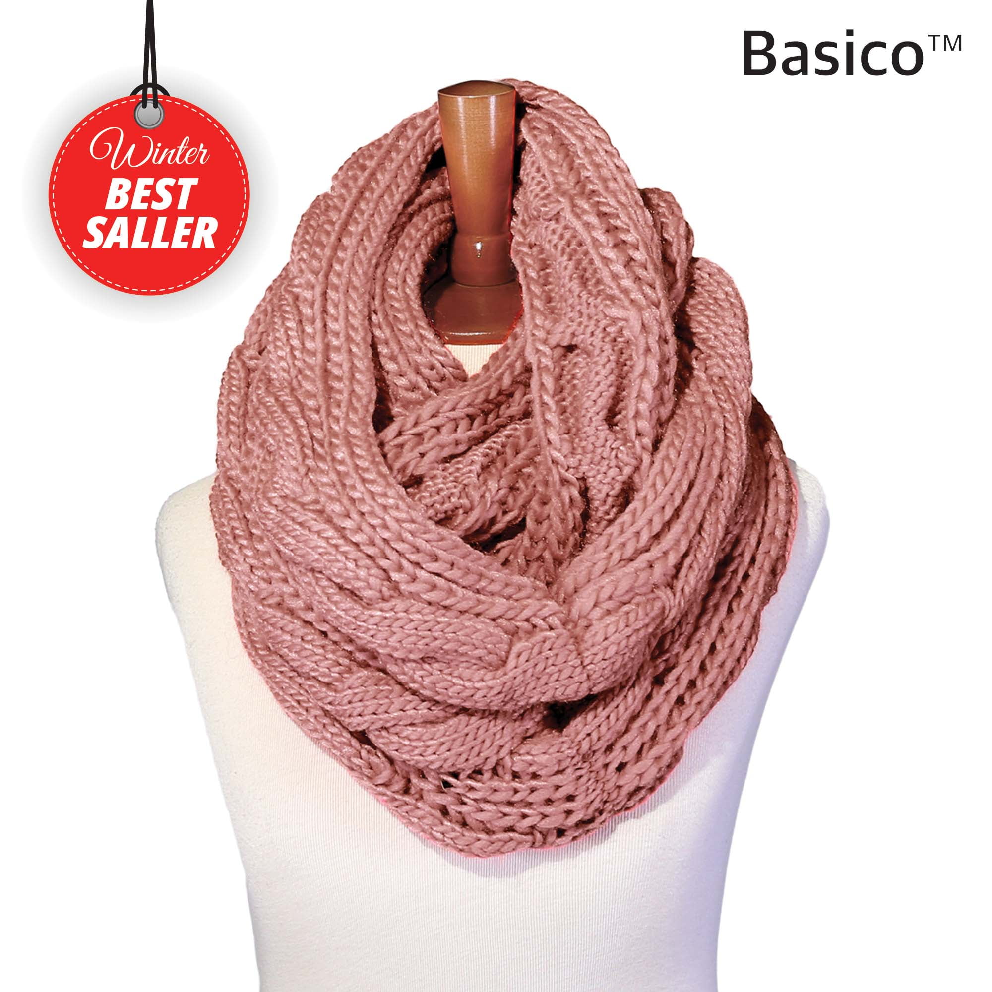 BASICO D.Pink Infinity Scarf for Women Winter Chunky Knitted Scarves ...