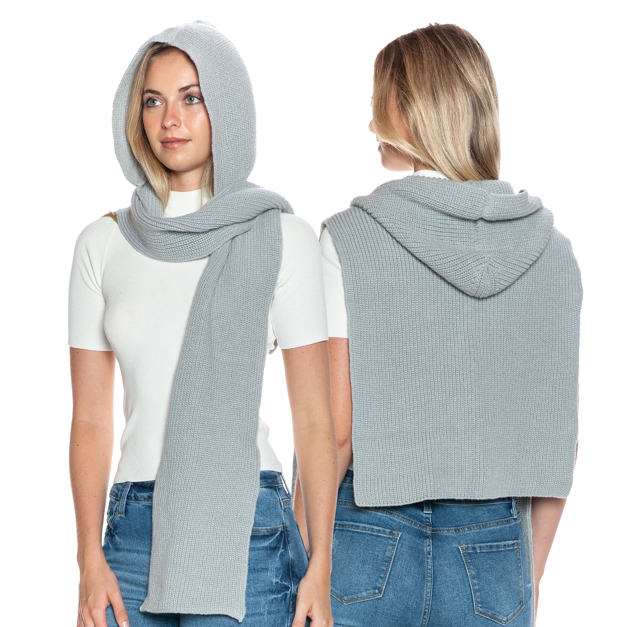 BASICO Extended Back Hoodie Scarves, Knitted Hooded Scarf for Women Men ...