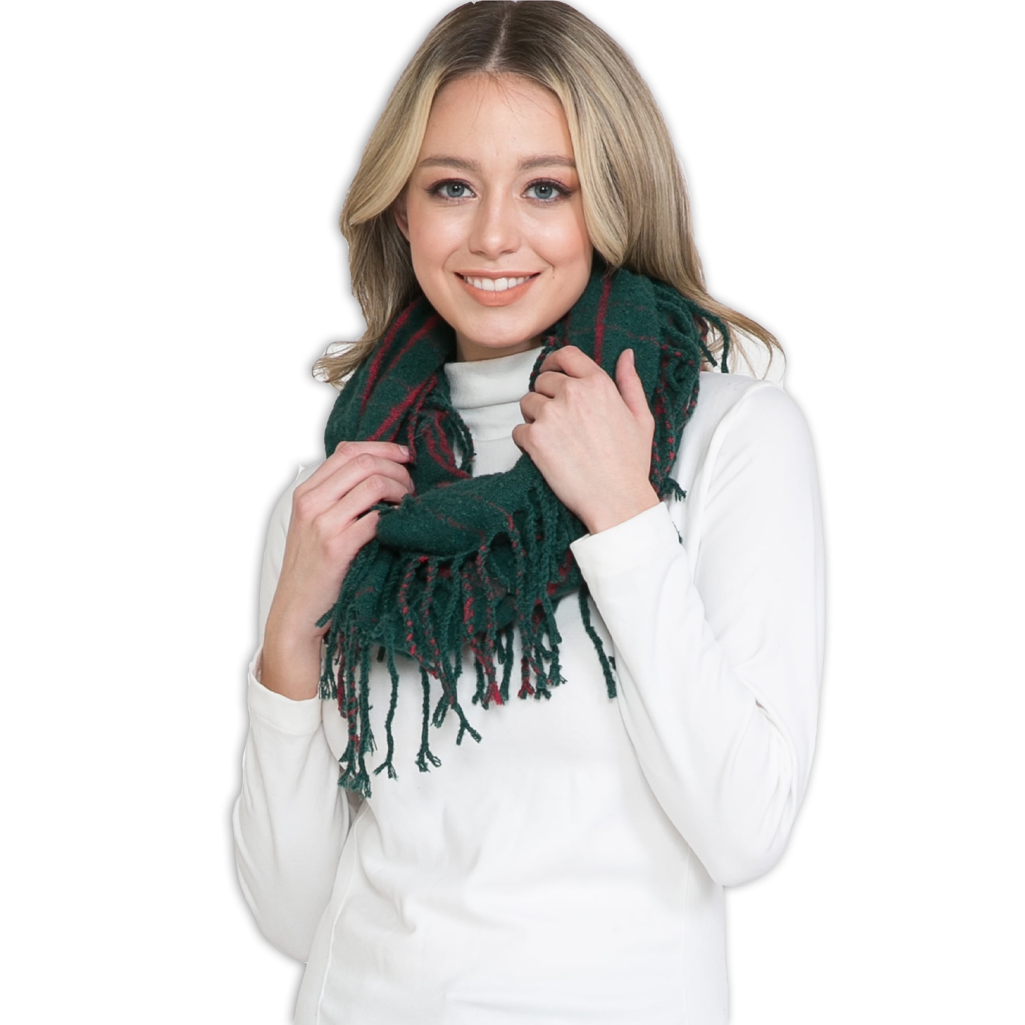 BASICO Warm Knit Winter Scarfs for Women Green Plaid Infinity Scarf ...