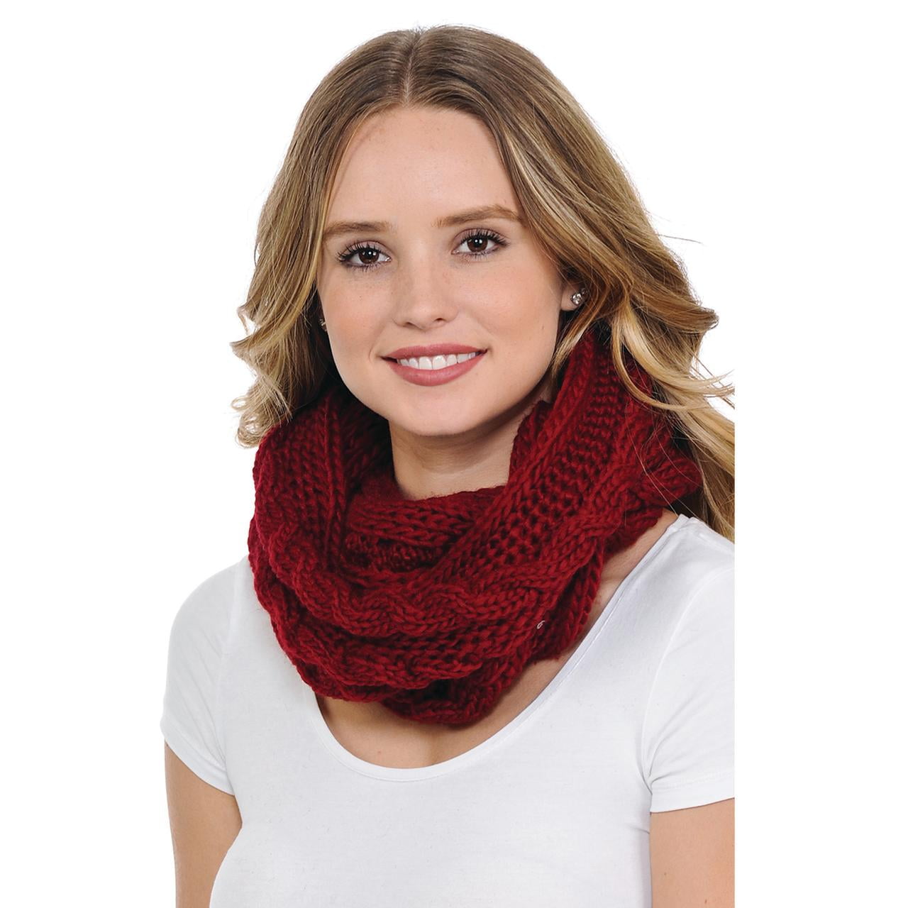 Basico Women's Chunky Knitted Infinity Scarf, Burgundy, 1-Piece ...