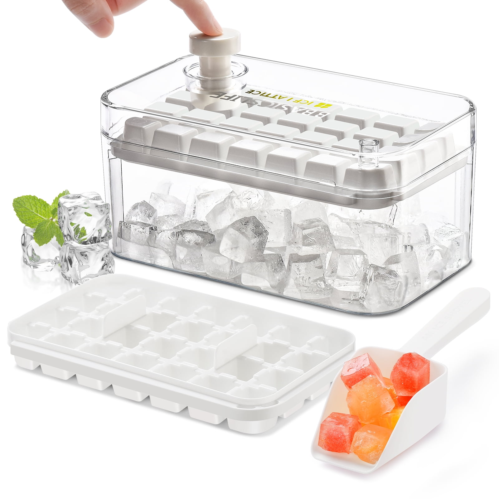 BASICSLIFE Ice Cube Tray with Lid and Bin - Large Ice Tray for Freezer ...