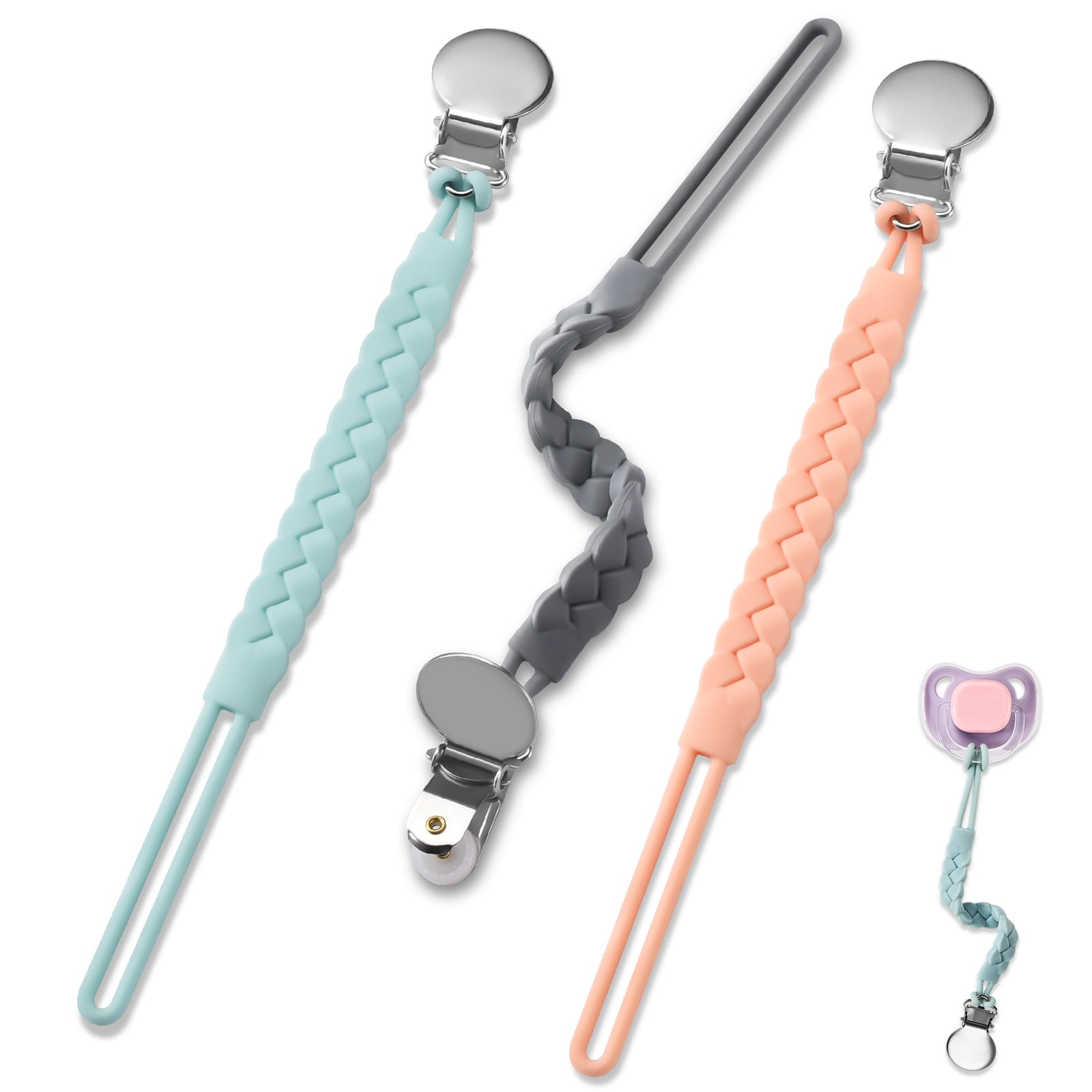 BASICSLIFE Silicone Pacifier Clip，3 Pack BPA Free Silicone Pacifiers ...