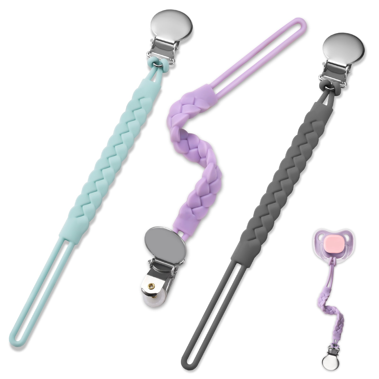 BASICSLIFE Silicone Pacifier Clip，3 Pack BPA Free Silicone Pacifiers ...