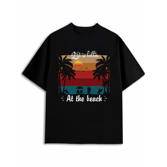 BASICTOGO Beach Life Sunset Tee mens t-shirts black top funny perfect ...
