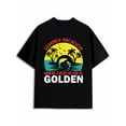 BASICTOGO Golden Summer Vibes Tee Men's round neck T-shirt black ...
