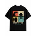 BASICTOGO Great Waves Surfing Tee men's graphic t shirts black short ...