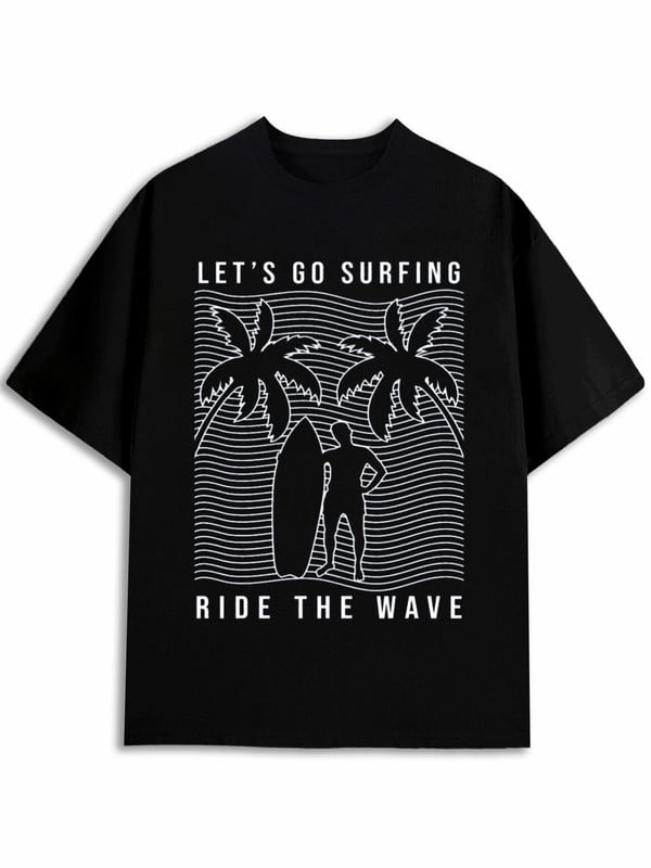 BASICTOGO Surfing Vibes Tee Mens t shirt black short casual Perfect for ...