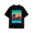 BASICTOGO Vibes Sunset Palms Tee Mens round neck T-shirt black 2026 top ...