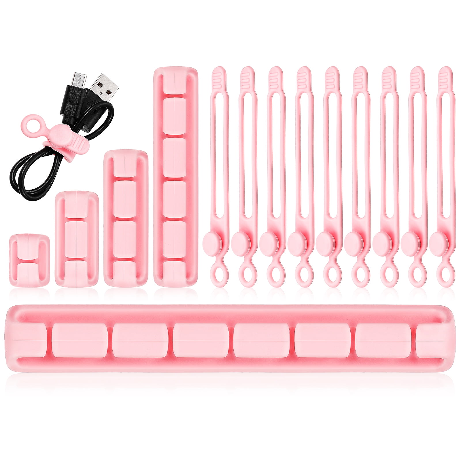 HONMEET Basiou Space Saving Wire Holder 15Pcs Pink Cable Ties for Desk ...