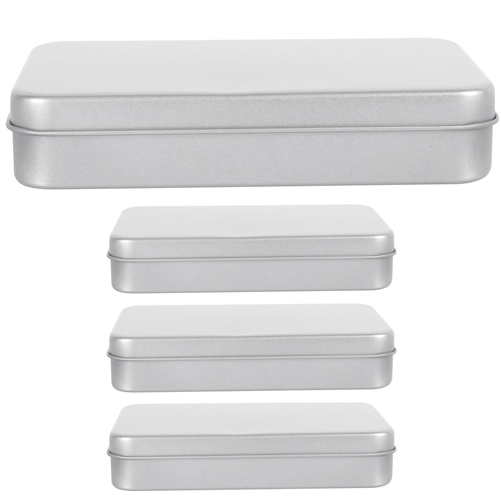 HONMEET Silver Rectangular Tin Storage Box 4Pcs Portable Packaging ...