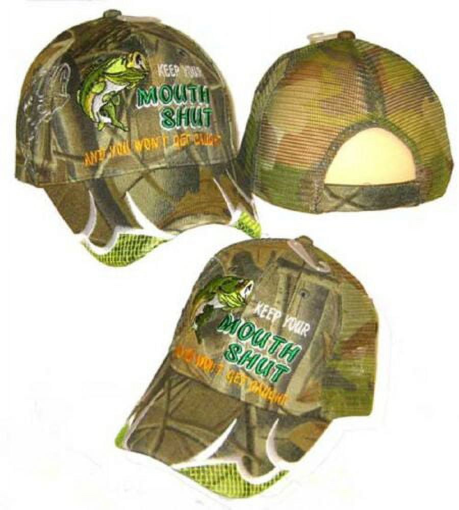 BASS FISHING FISHERMAN KEEP YOUR MOUTH SHUT BASEBALL CAP MESH BACK ...