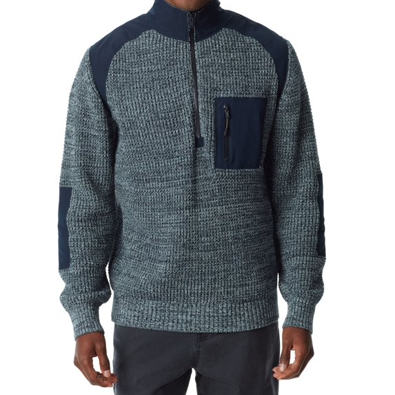 BASS OUTDOOR Mens Quarter Zip Patch Pullover Sweater, Blue, Medium ...
