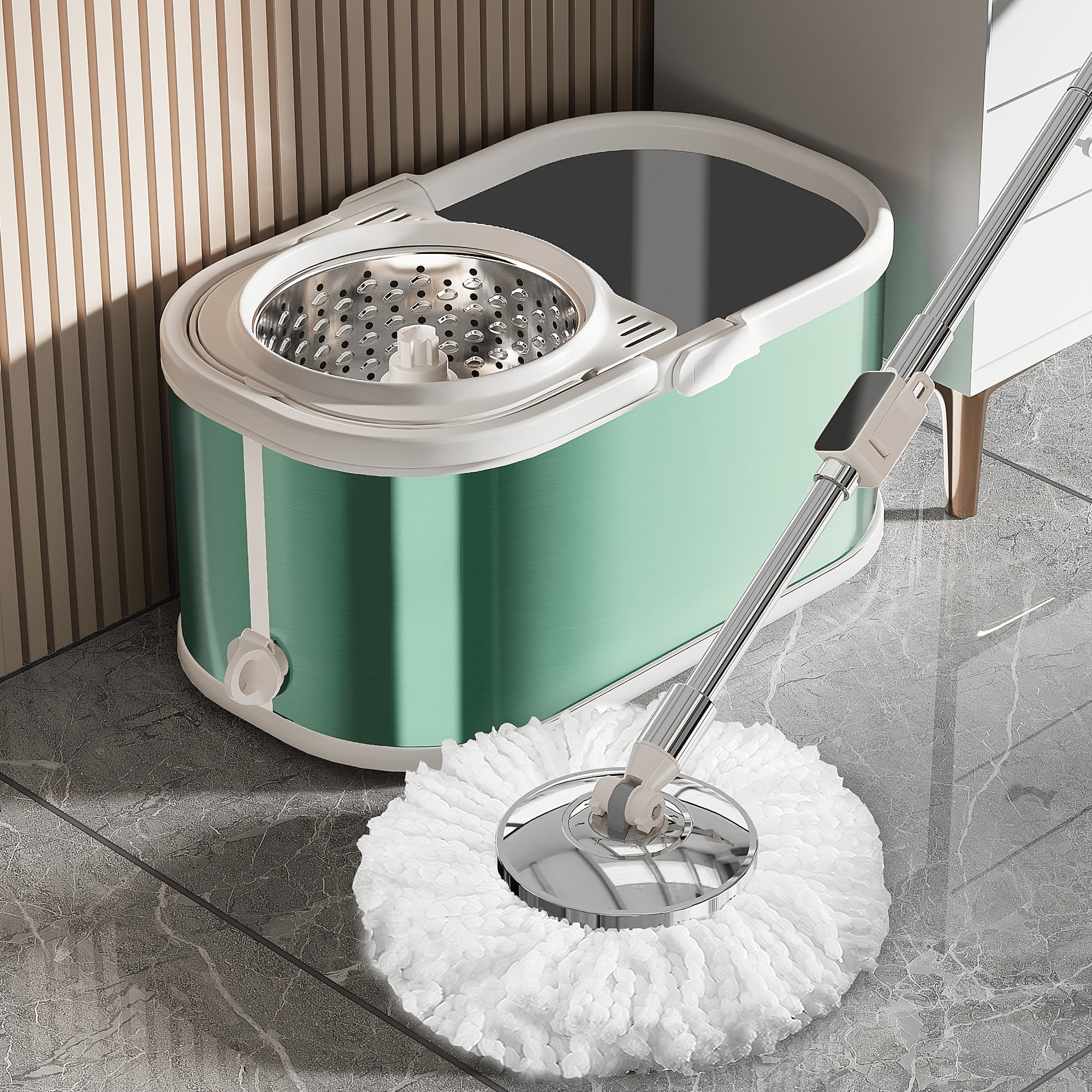 BASS QUEEN 360° Rotatable Spin Mop & Bucket Set 4 with Extra Microfiber ...