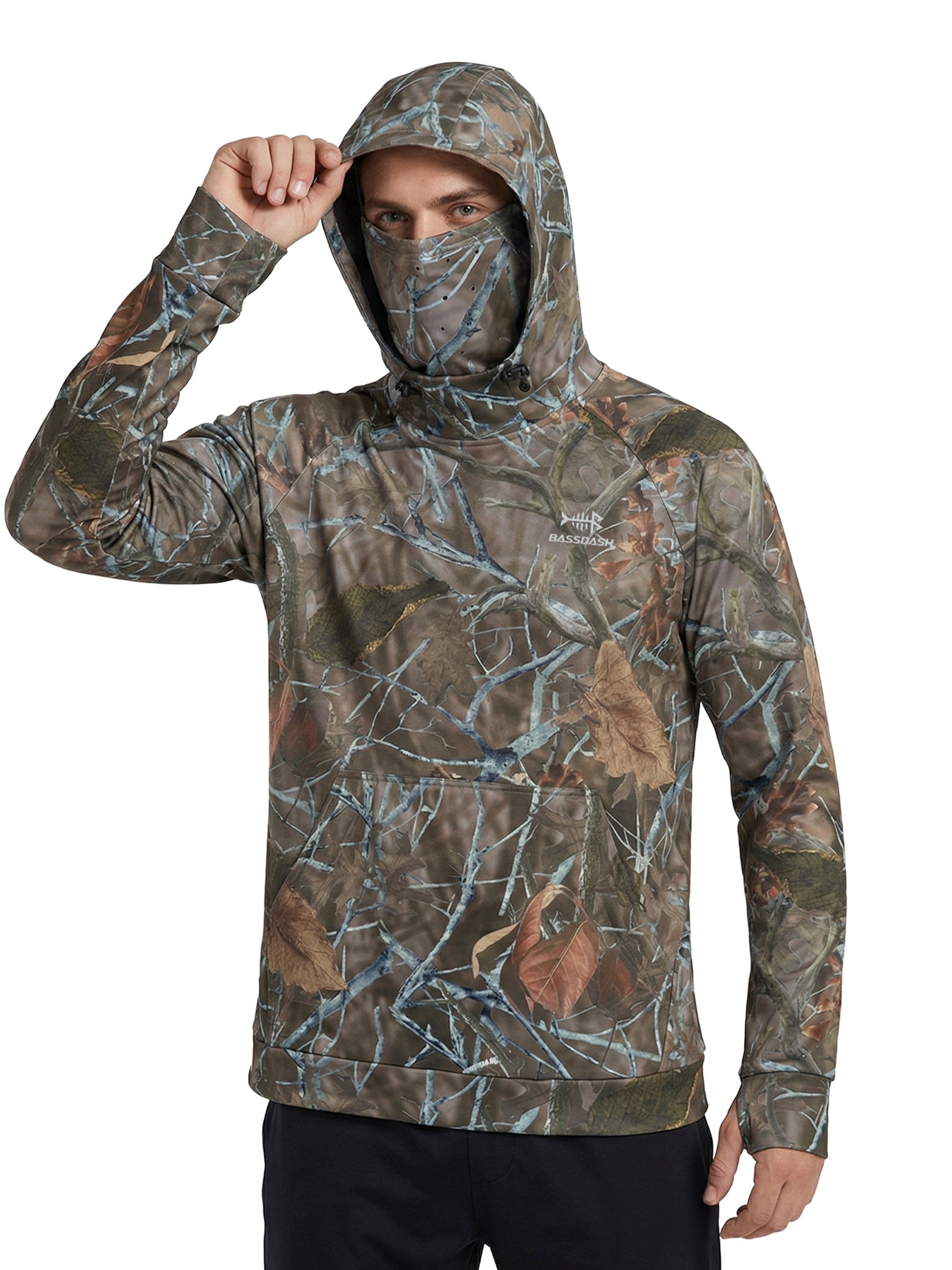 BASSDASH Men’s Fishing Fleece Hoodie with Neck Gaiter Water Resistant ...