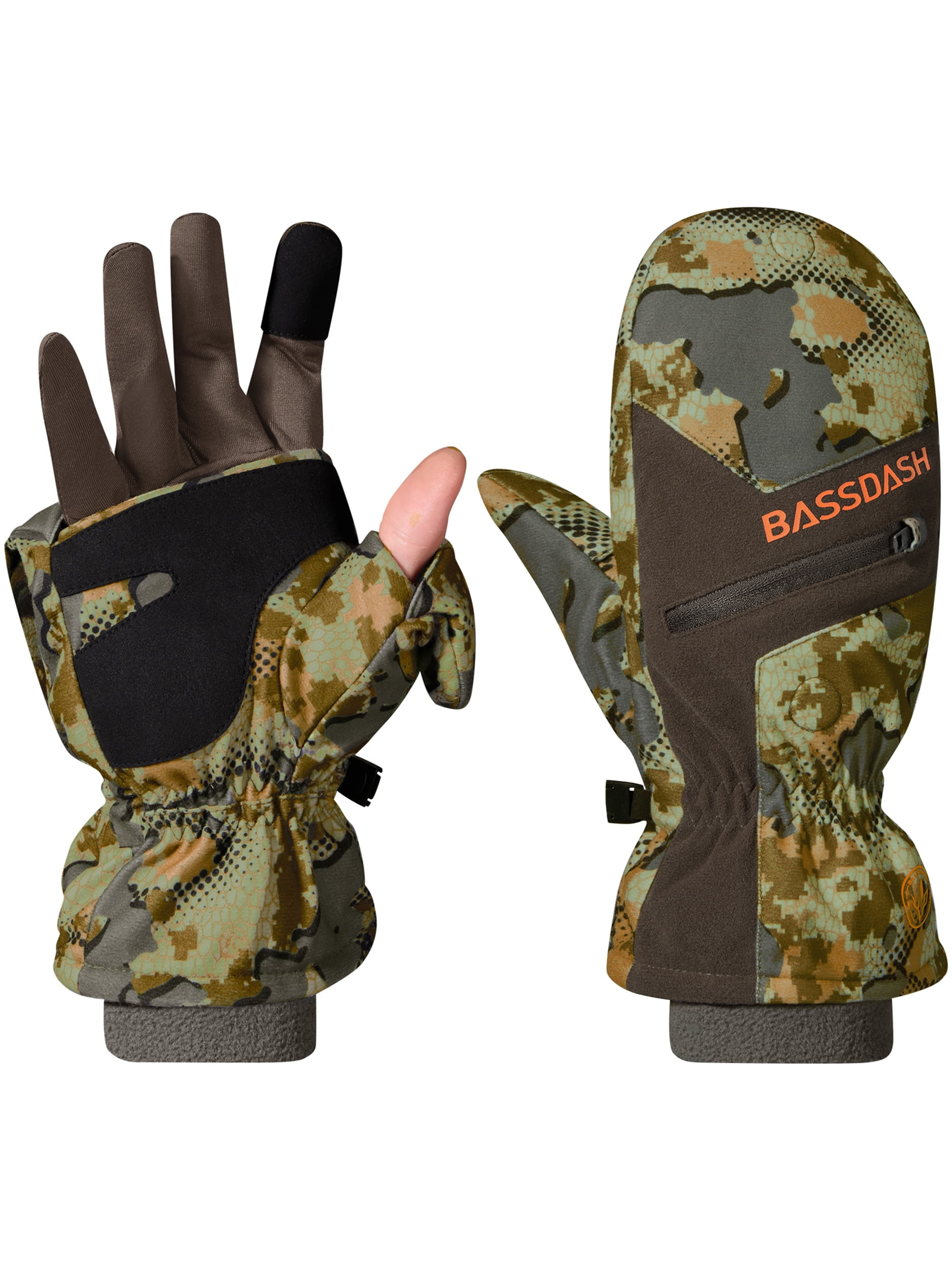 BASSDASH Men’s Insulated Mittens Winter Camo Hunting Gloves Water ...