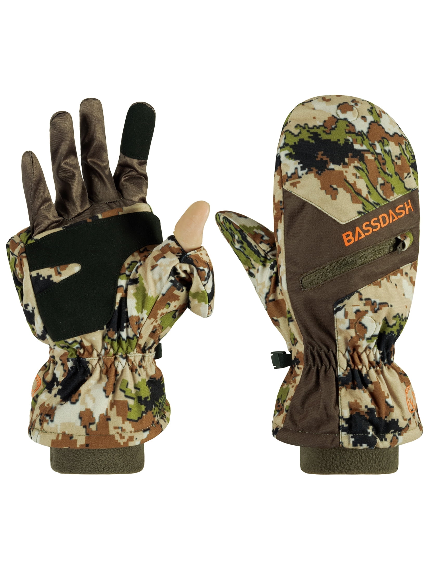 BASSDASH Men’s Insulated Mittens Winter Camo Hunting Gloves Water ...