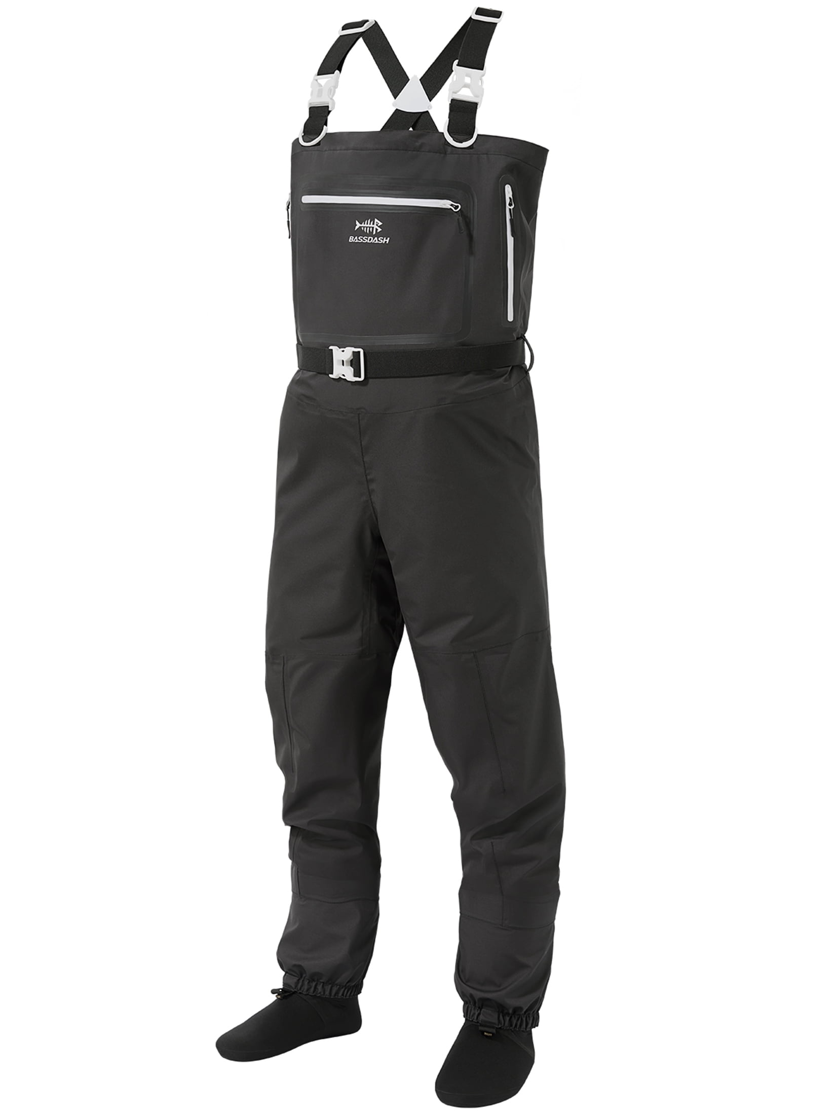 BASSDASH Men’s Lightweight Breathable Chest Wader Black Camo ...