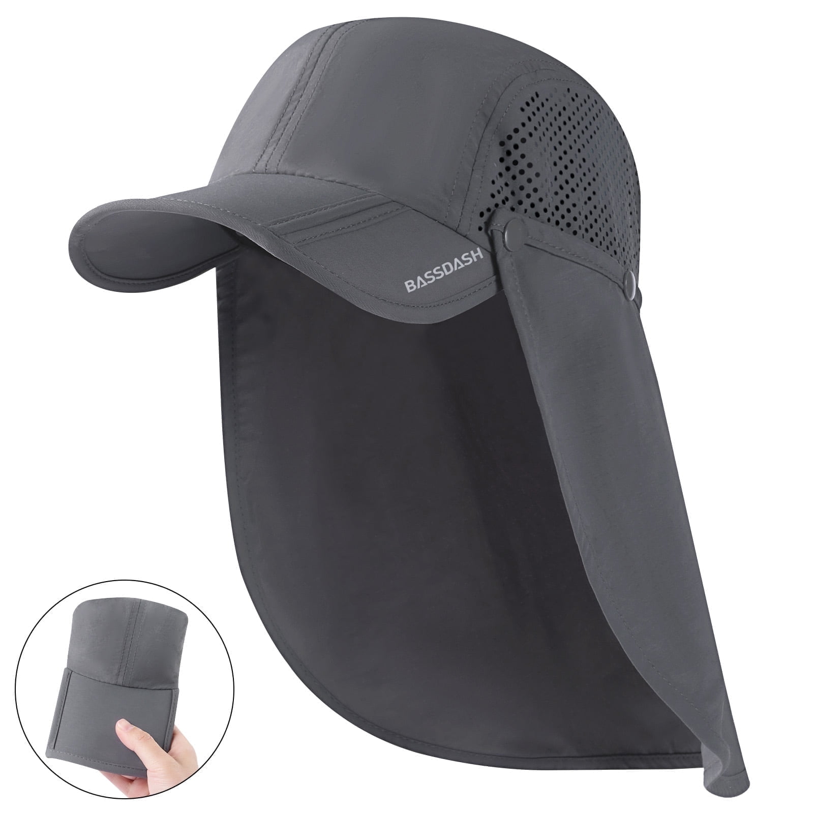 BASSDASH UPF 50+ Foldable Fishing Hat Baseball Cap with Removable Neck ...