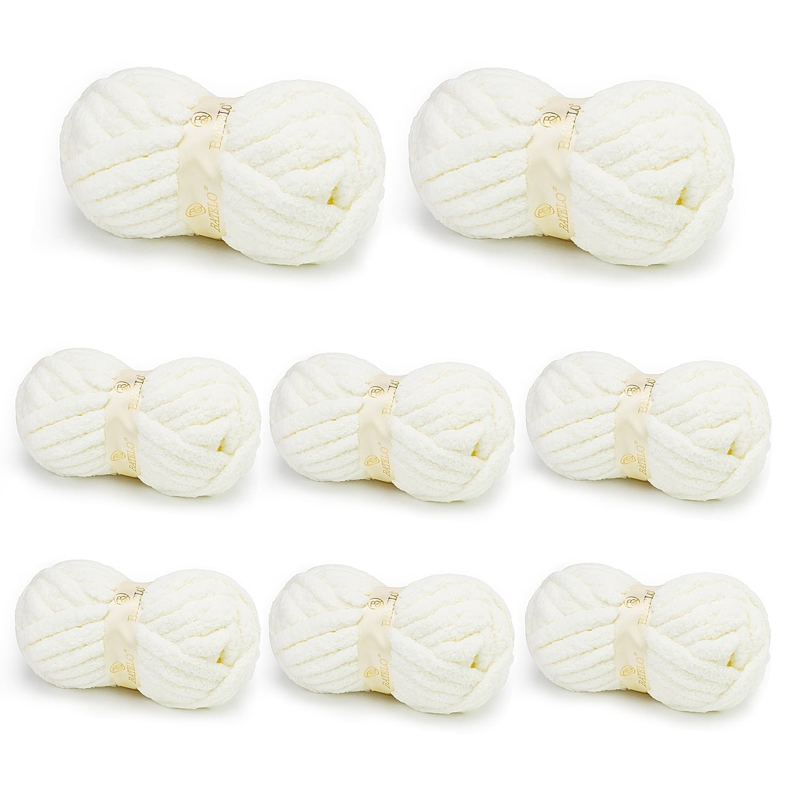 BATELO, Chunky Yarn, 8 Skein, White, Thick Chenille for Hand Knitting ...
