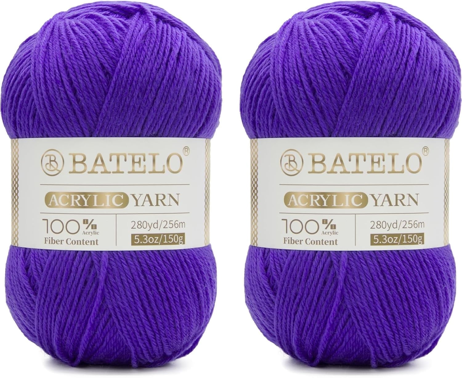 BATELO Crochet Acrylic Yarn 560 Yards, 2 Pack 150g/5.3oz Each, 3 Light ...