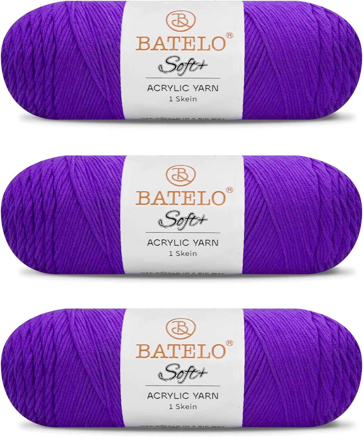BATELO, Soft Purple Yarn, 1008 Yards, 3 Pack Acrylic Yarn 200g/7.05oz ...