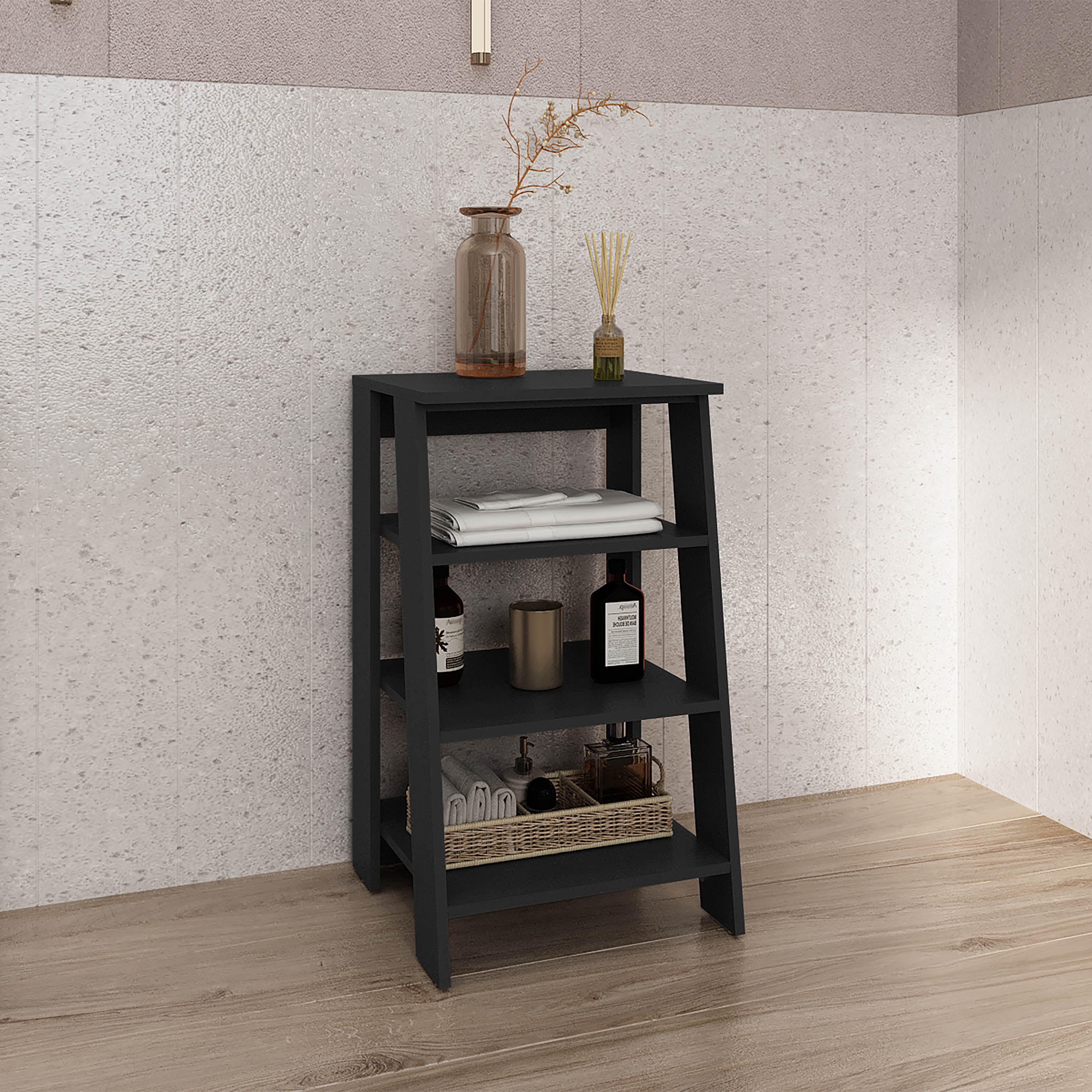 BATHBI 30" Black 4-Tier Ladder Shelf Organizer | Space-Saving Side ...