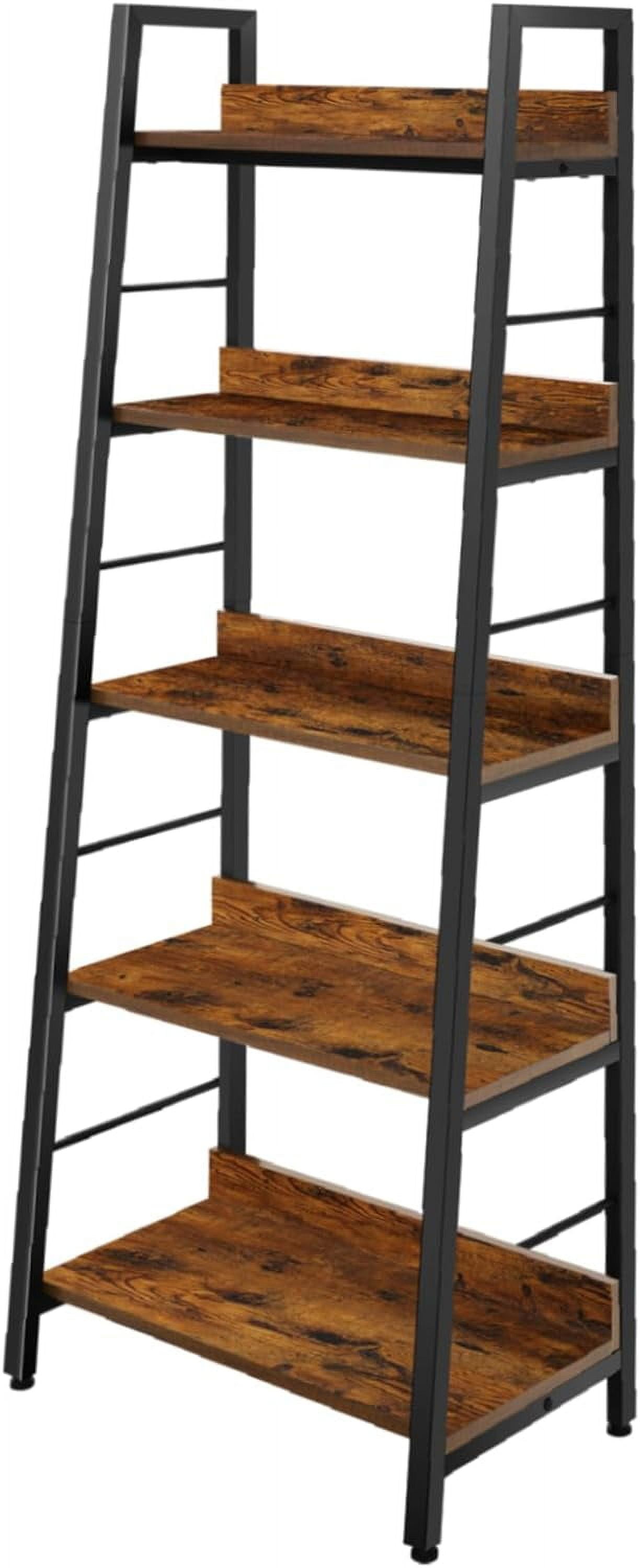 BATHWA 5 Tier Book Shelf, Rustic Industrial Ladder Bookshelf Wood Metal ...