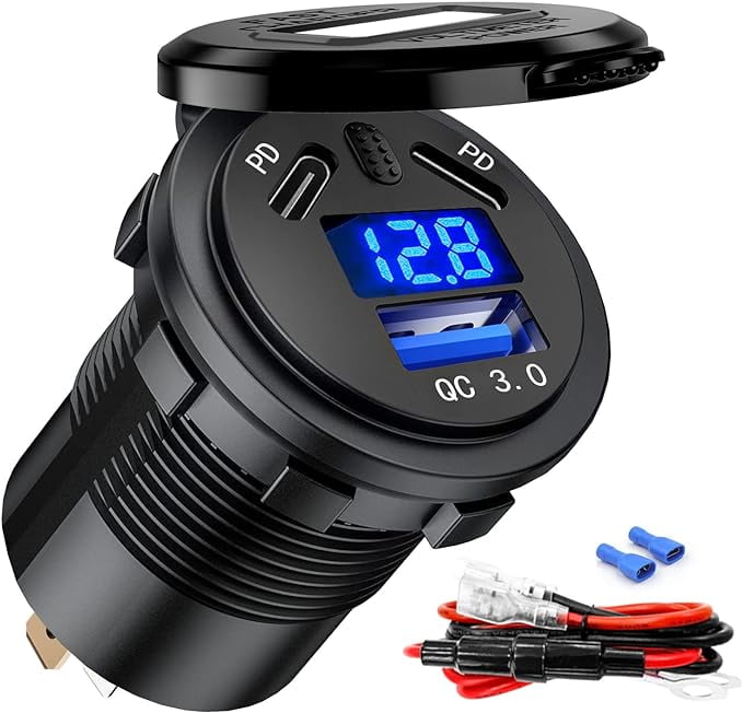 BATIGE 2 pack 3 Ports Car Charger Socket Dual 45W PD Type C & 18W QC 3. ...