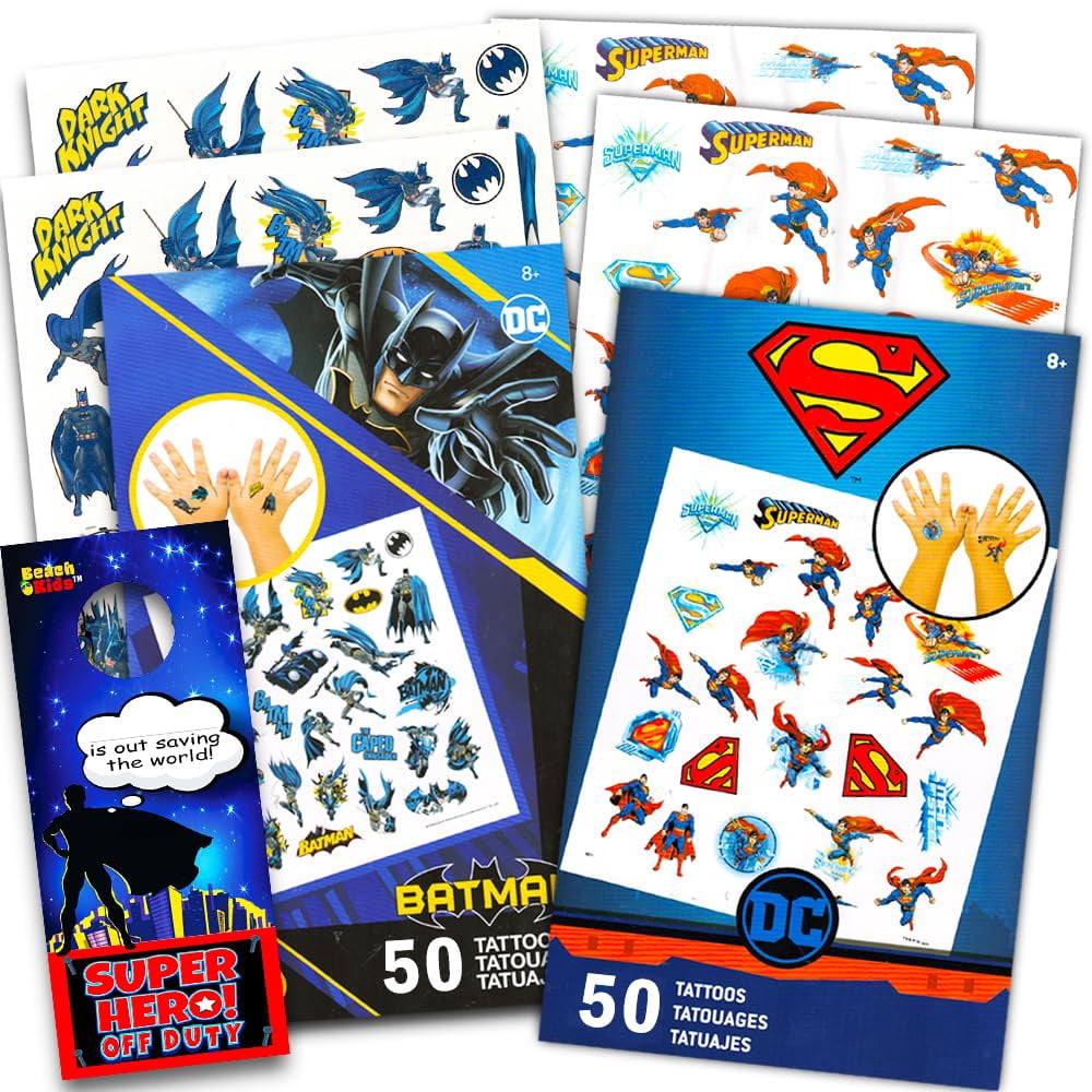 BATMAN v SupermanITSC Temporary Tattoos Party Favor Set (50 Tattoos, 50 ...
