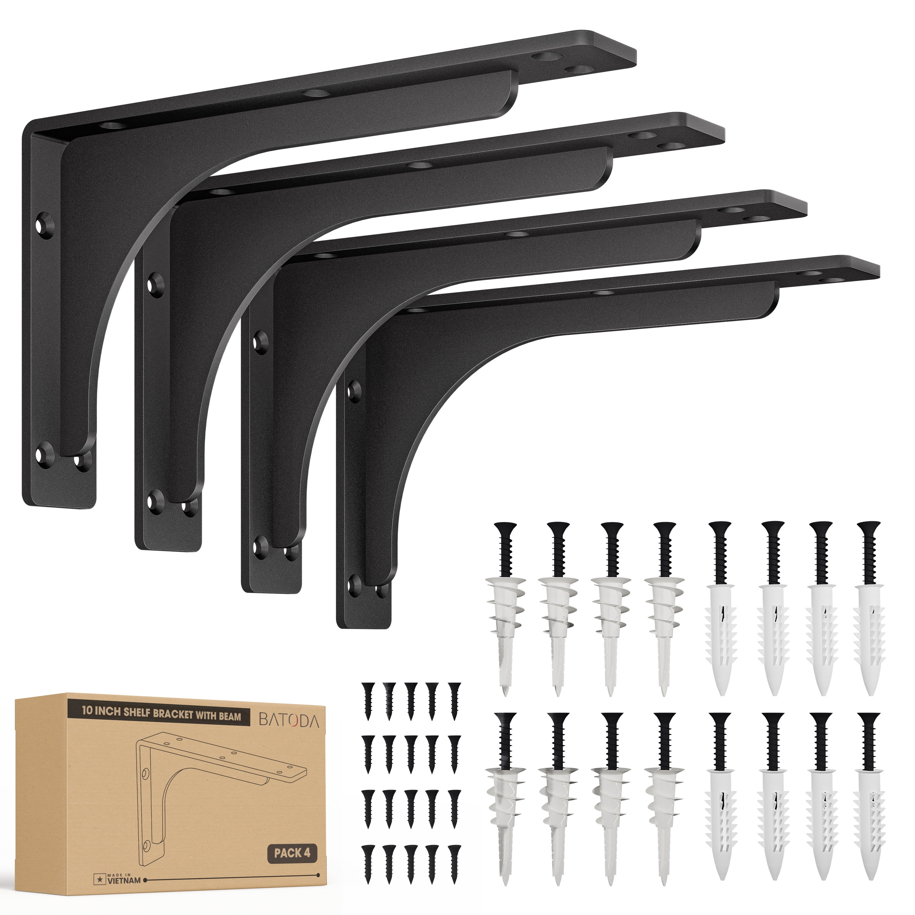 BATODA 10" x 6" L Bracket with Beam - Shelf Brackets Black 300 Lbs ...