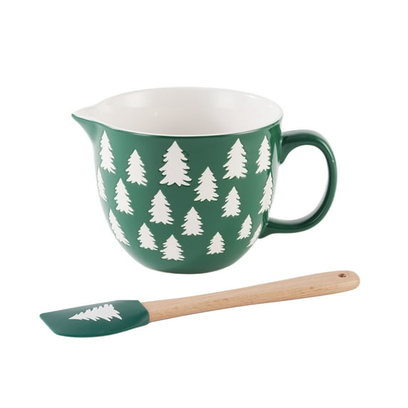 Holiday Time 2-Piece Tree Glazed Stoneware Batter Bowl & Spatula Set ...